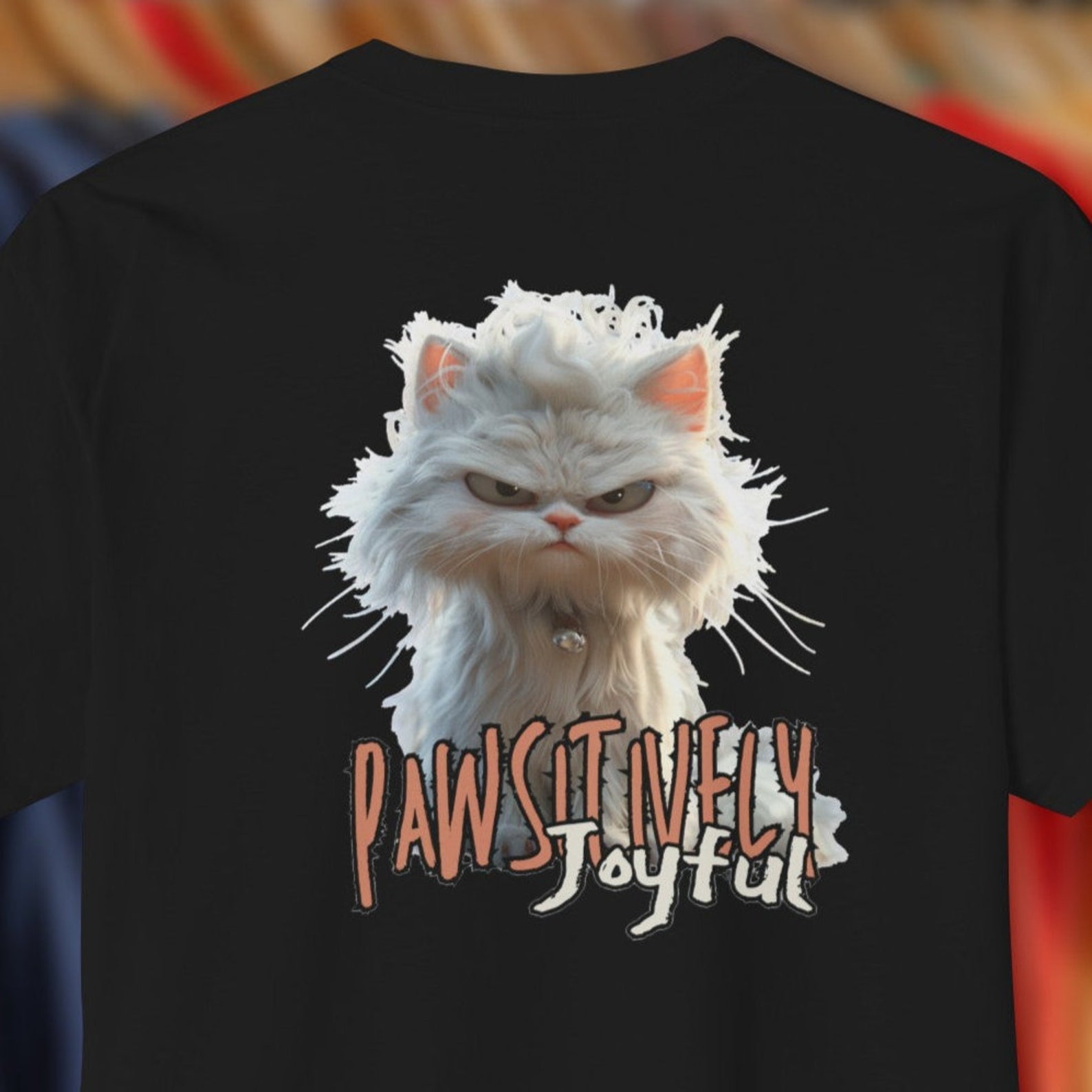Funny Cat Pocket T-shirt, Cute Cat Graphic Tee, Pawsitively Joyful ...