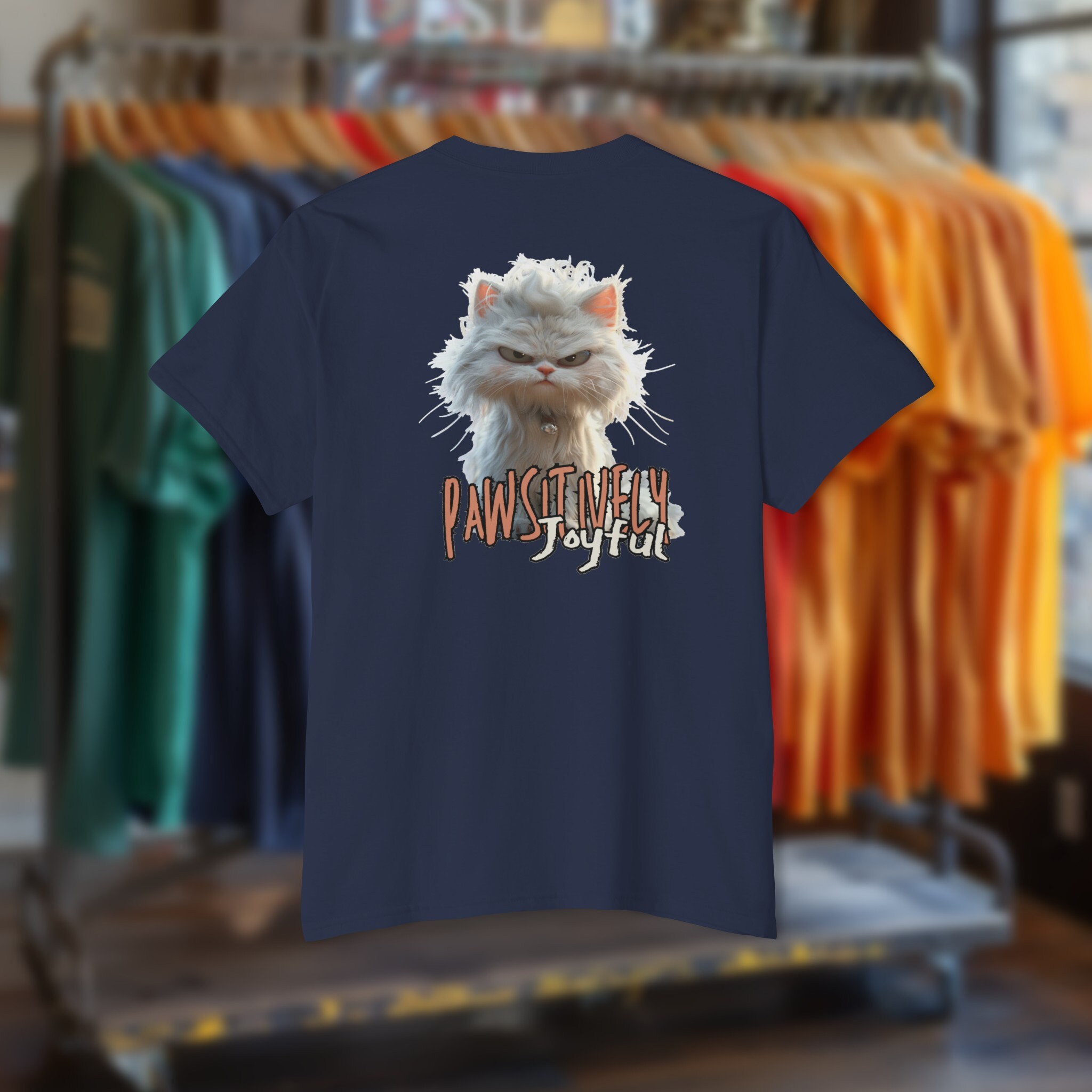 Funny Cat Pocket T-shirt, Cute Cat Graphic Tee, Pawsitively Joyful ...