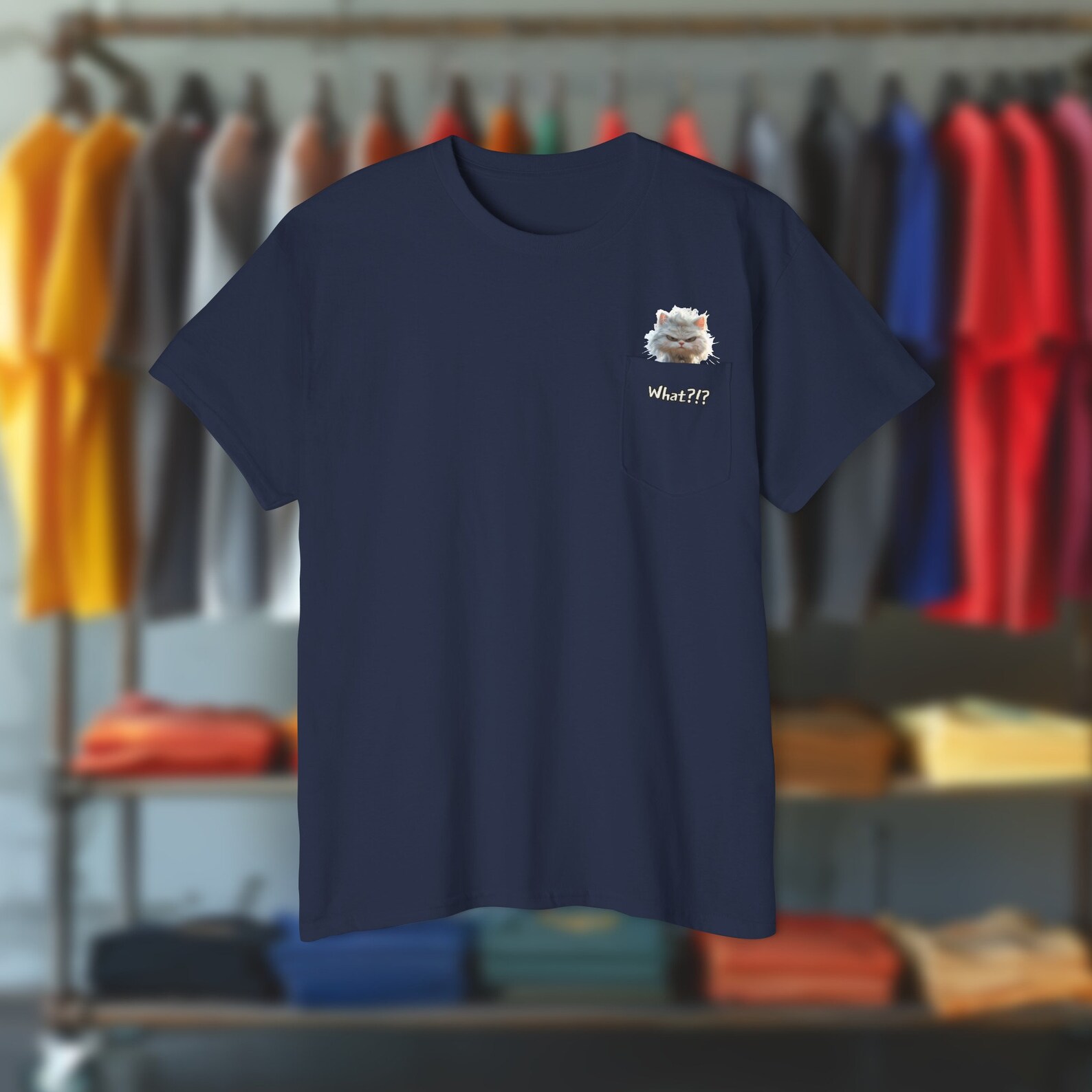 Funny Cat Pocket T-shirt, Cute Cat Graphic Tee, Pawsitively Joyful ...