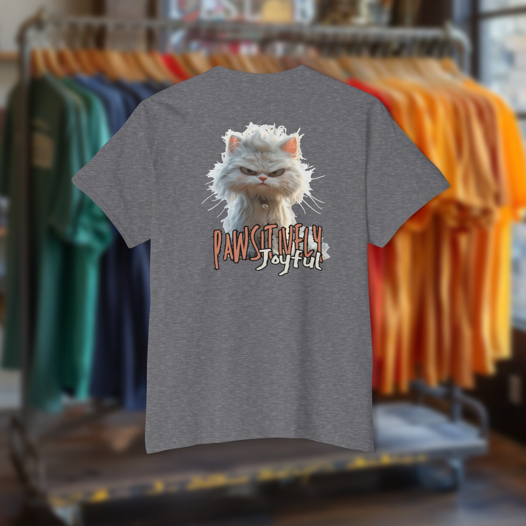 Funny Cat Pocket T-shirt, Cute Cat Graphic Tee, Pawsitively Joyful ...