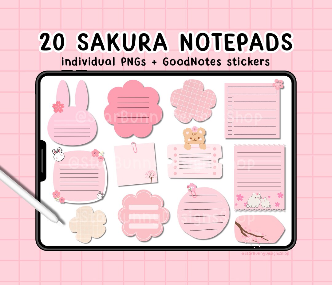 20 Sakura Notepad Digital Stickers, Goodnotes Notepad Stickers, Kawaii ...