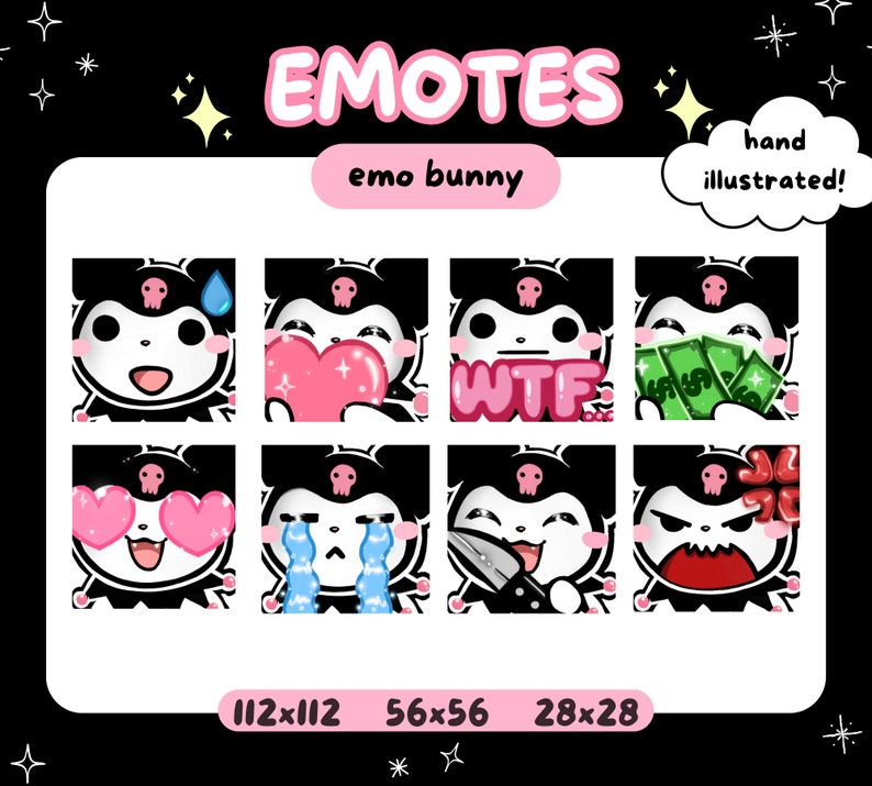 Emo Bunny Emotes, Kawaii Bunny Twitch Emotes, Kawaii Streamer Emotes ...