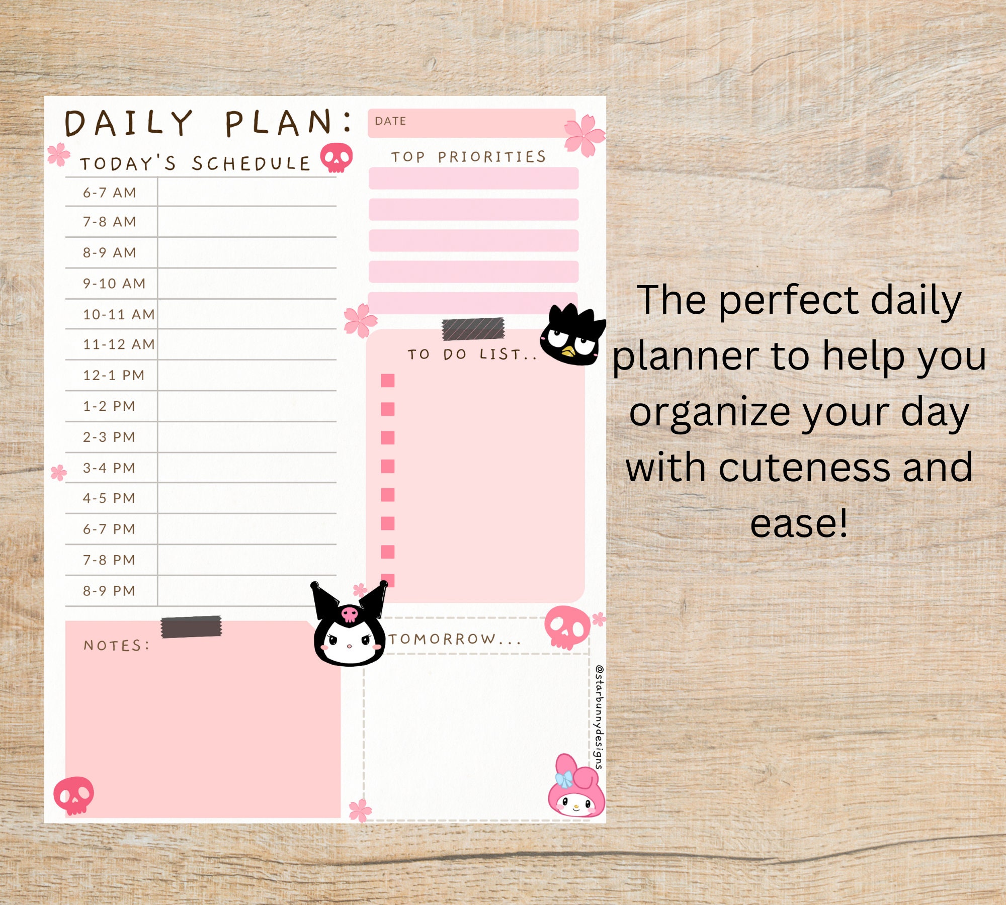 Kawaii Black Pink Sakura Anime Daily Planner to Do List, Anime ...