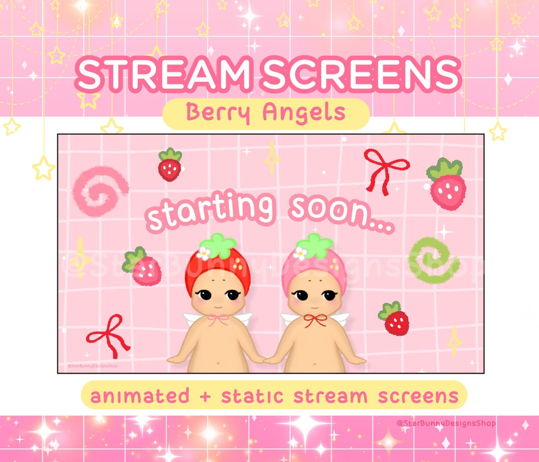 Strawberry Angels Stream Screens, Kawaii Stream Starting Soon Screens ...