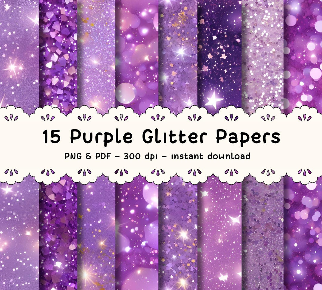 15 Purple Glitter Digital Papers, Purple Paper for Scrapbooking, Purple ...