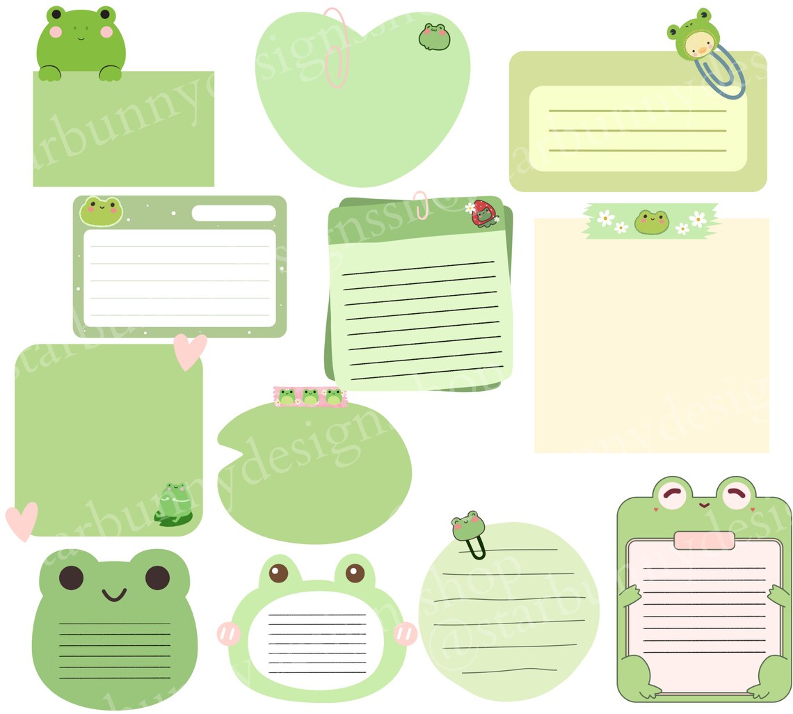 12 Kawaii Frog Note Pad Goodnotes Stickers, 12 Kawaii Frog Pre Cropped ...