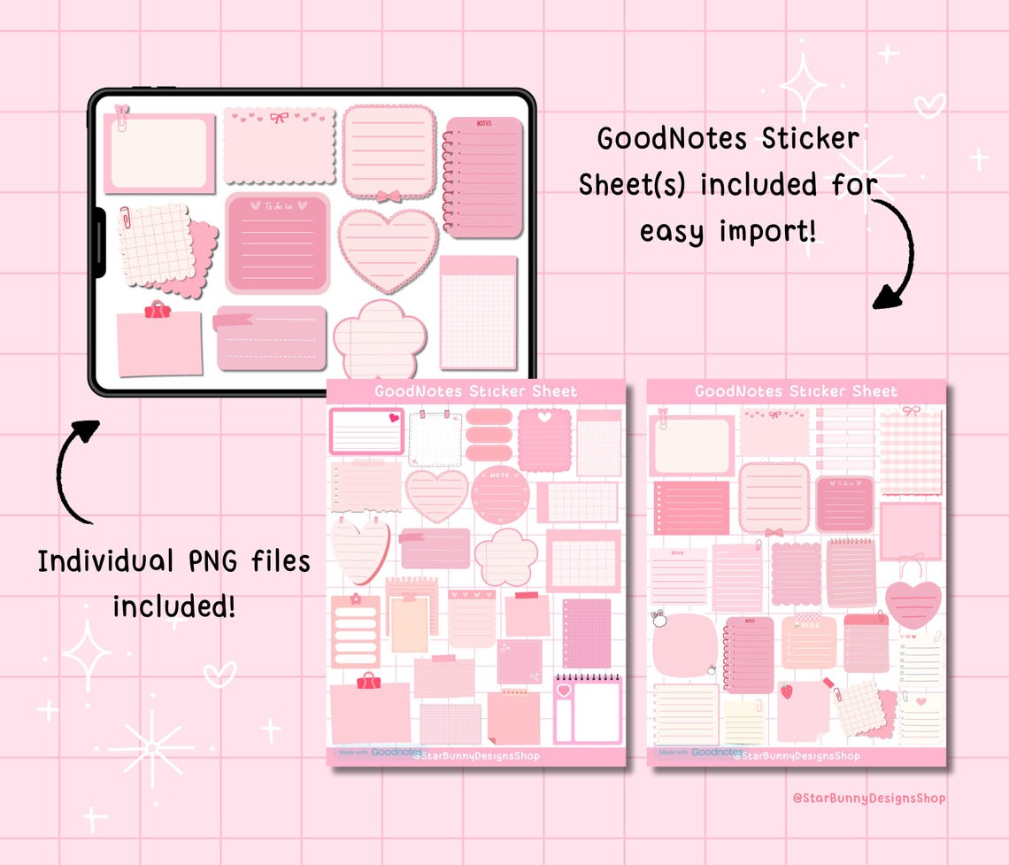 50 Pink Notepad Digital Stickers, Goodnotes Note Pad Stickers, Digital ...