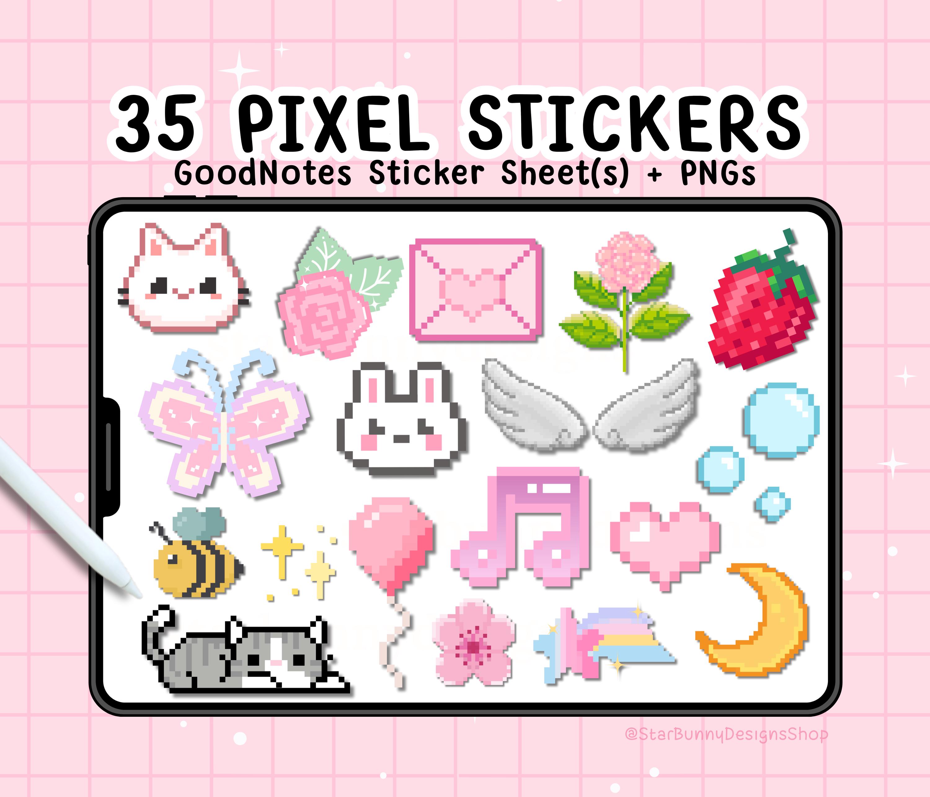 35 Cute Pixel Digital Stickers, 35 Kawaii Pixel Digital Stickers ...