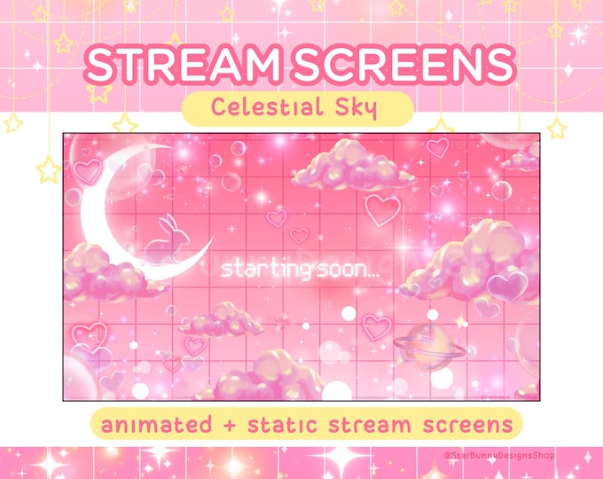 Cat Animated Stream Screens X5, Twitch Overlay, Kawaii Cute Pink ...