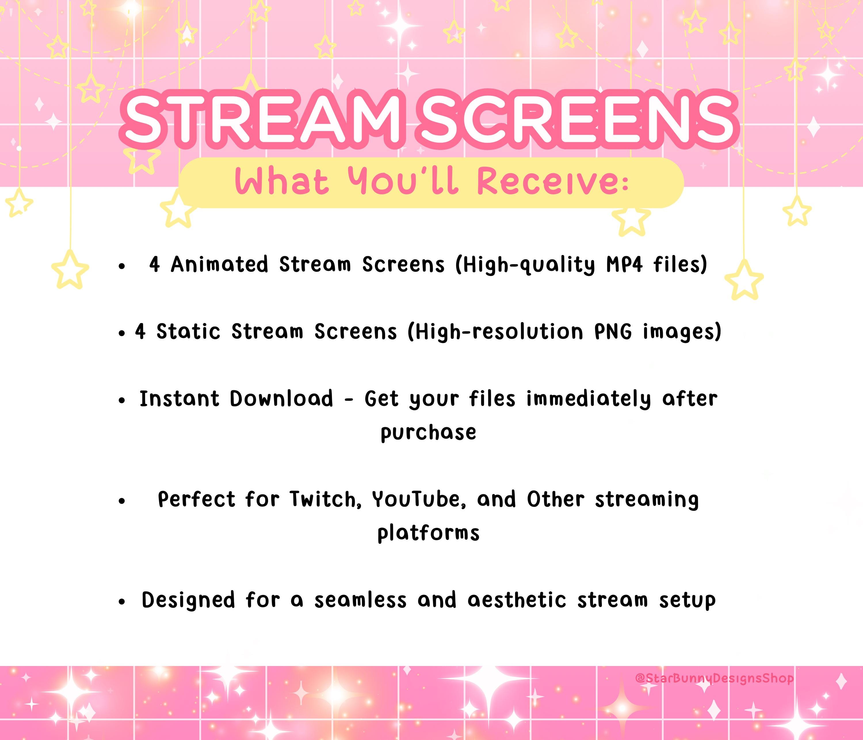 Pink Celestial Sky Animated Stream Screens, Kawaii Twitch Starting Soon ...