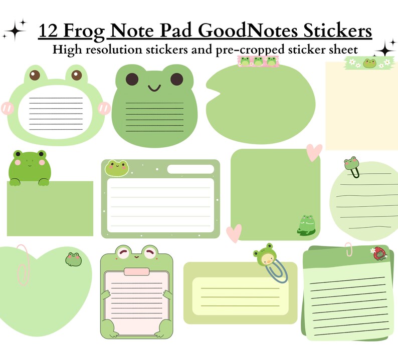 12 Kawaii Frog Note Pad Goodnotes Stickers, 12 Kawaii Frog Pre Cropped ...
