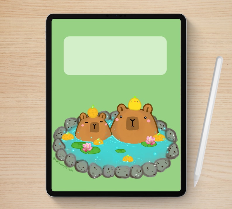 Green Kawaii Capybara Notebook Cover Goodnotes, Digital Kawaii ...