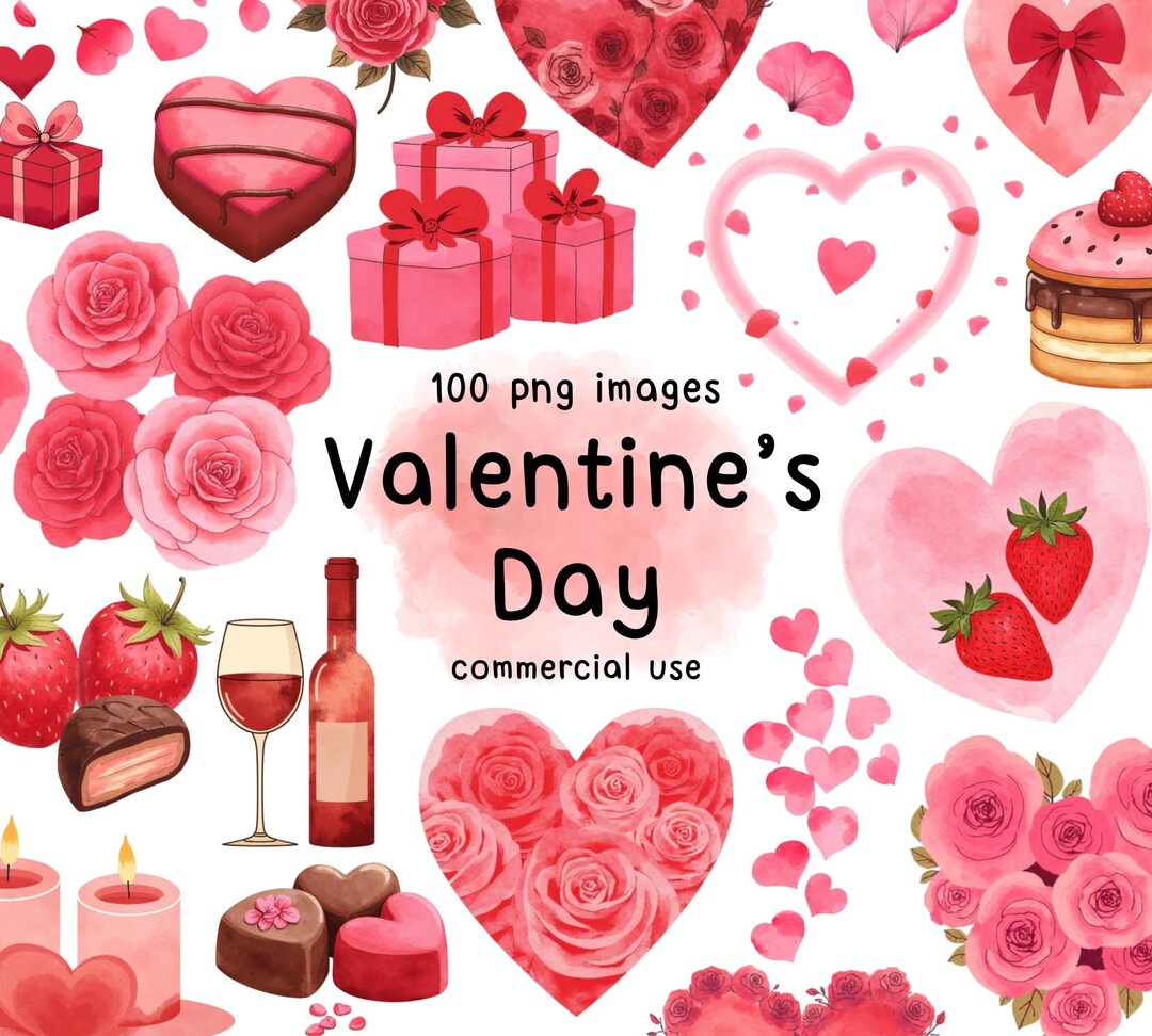 100 Valentine's Day Clip Art for Commercial Use, Romantic Valentines ...