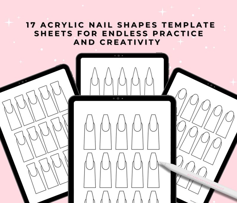 17 Acrylic Nail Shapes Template Sheets, Printable Nail Art Practice ...