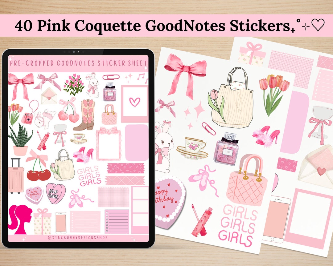 40 Pink Coquette Goodnotes Stickers, Goodnotes Pre Cropped Sticker ...