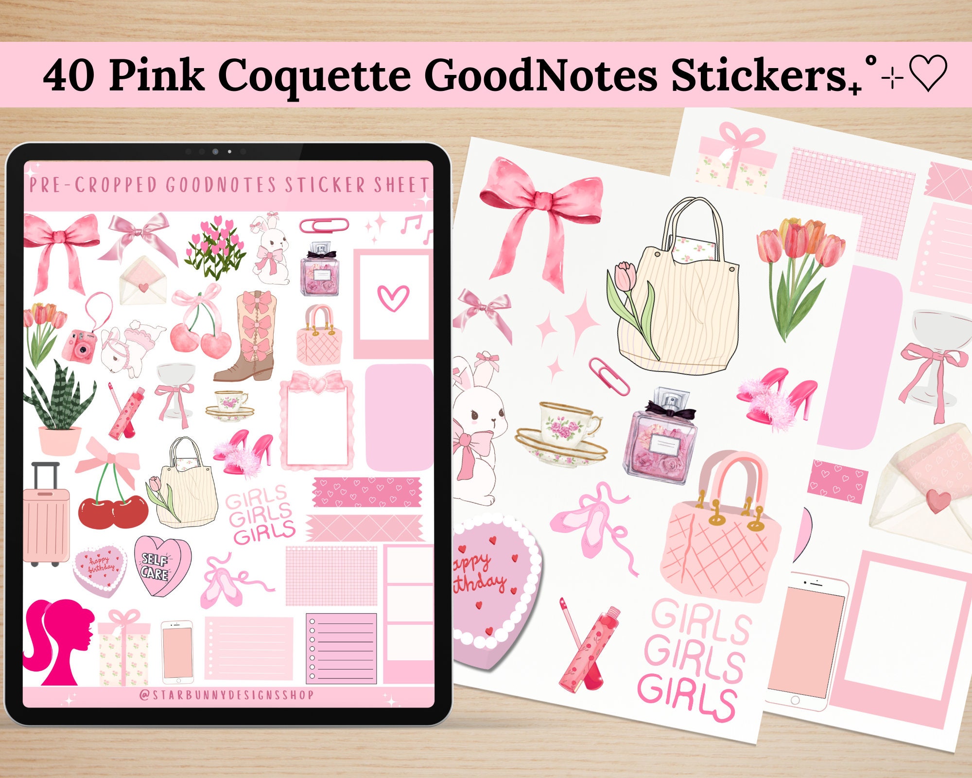 40 Pink Coquette Goodnotes Stickers, Goodnotes Pre Cropped Sticker ...
