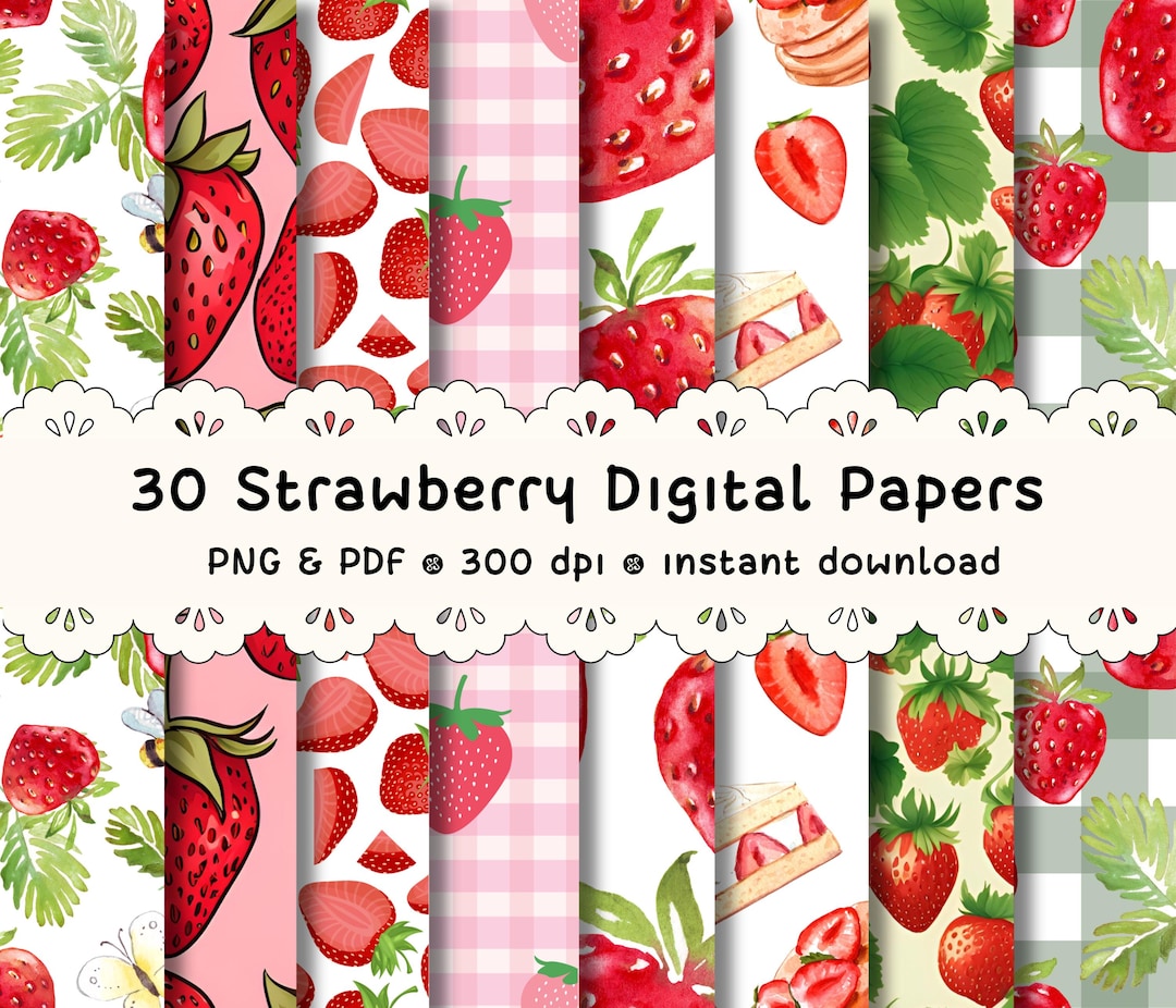 30 Strawberry Digital Papers, Strawberry Seamless Patterns, Strawberry ...