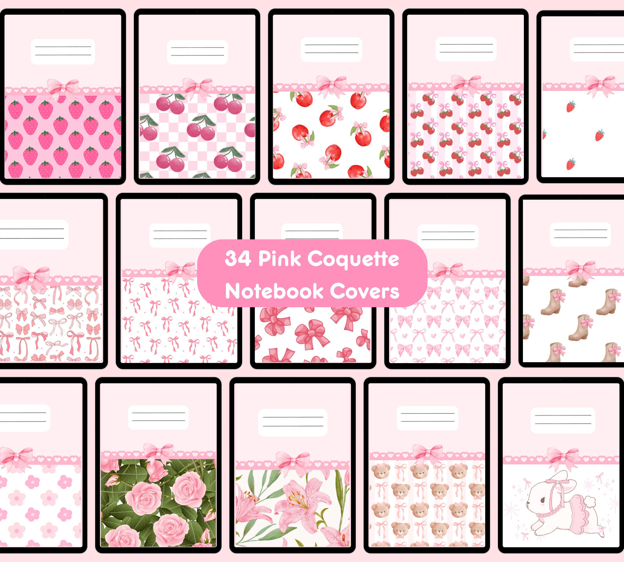 34 Pink Coquette Goodnotes Notebook Covers, Pink Bow Lace Goodnotes ...