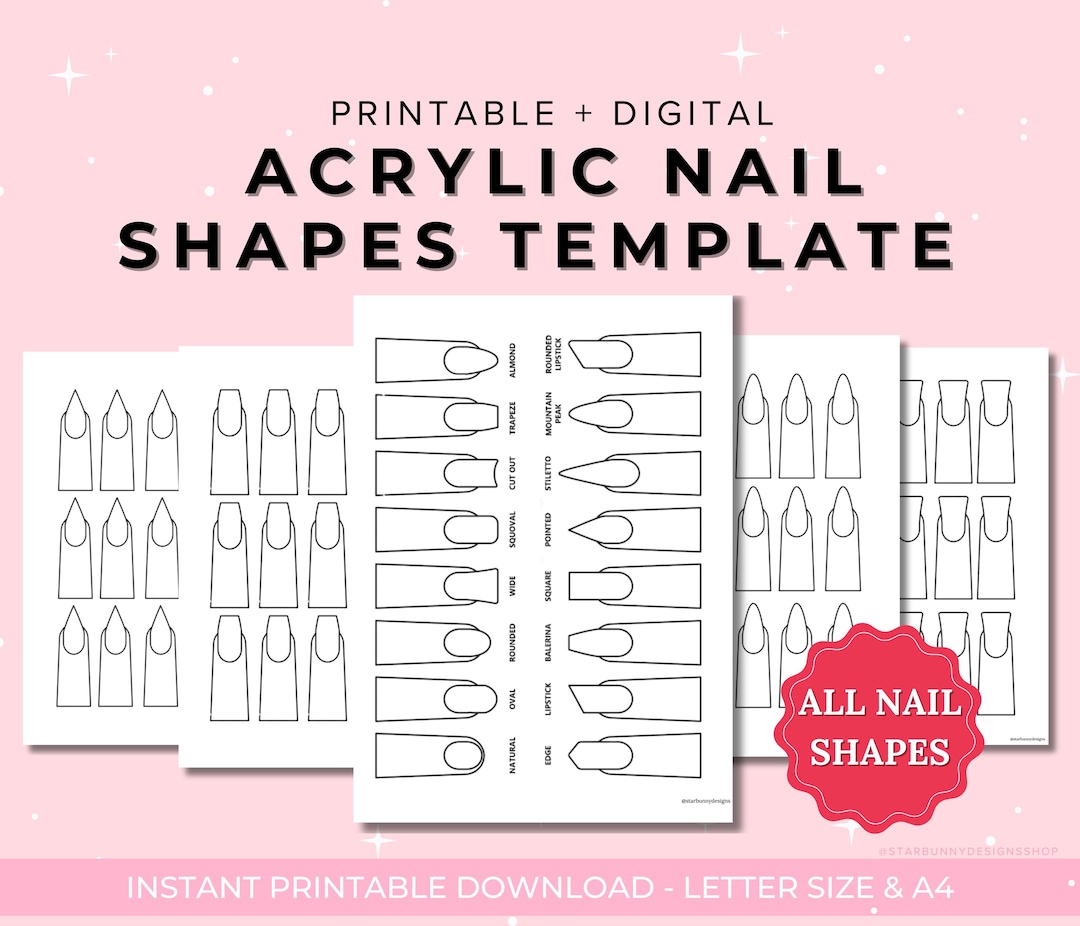 17 Acrylic Nail Shapes Template Sheets, Printable Nail Art Practice ...