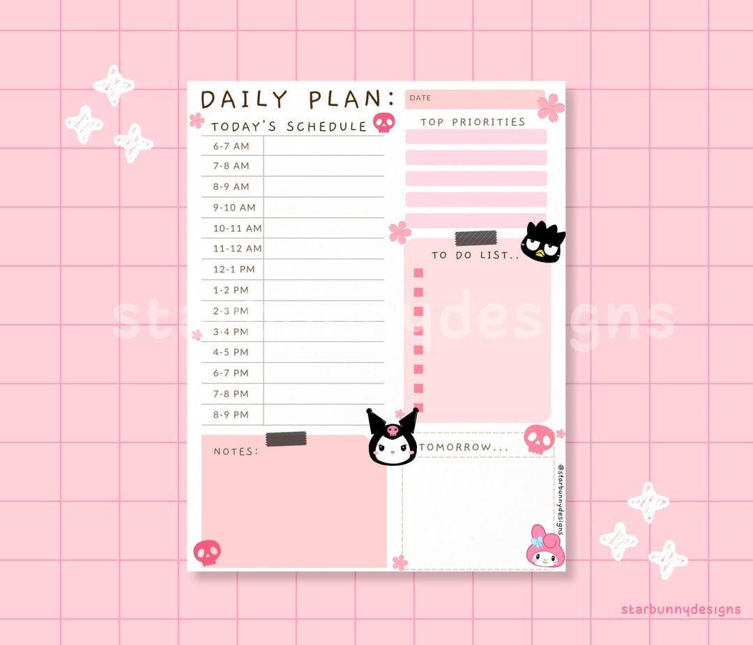 Kawaii Black Pink Sakura Anime Daily Planner to Do List, Anime ...
