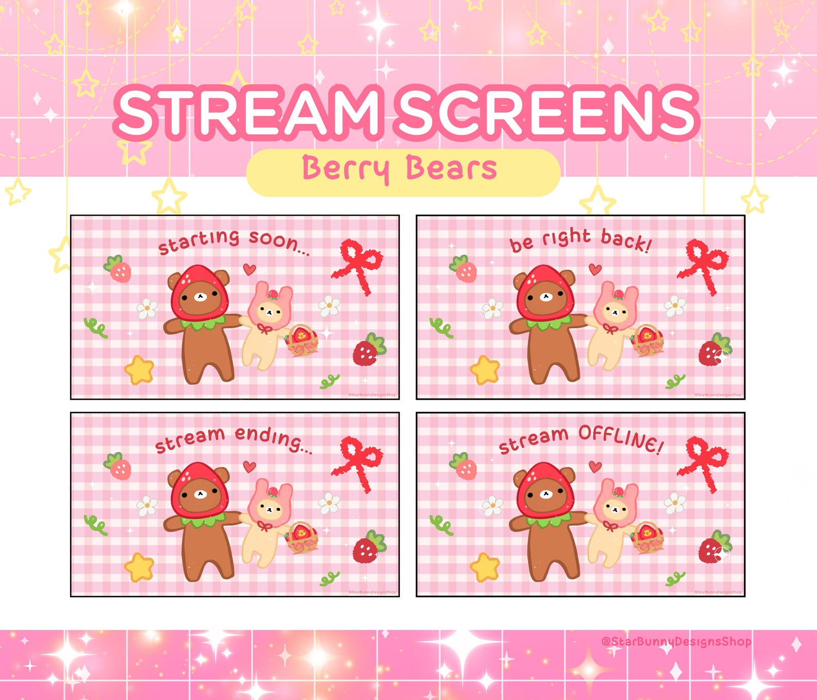 Strawberry Bears Twitch Animated Stream Screens, Kawaii Strawberry ...