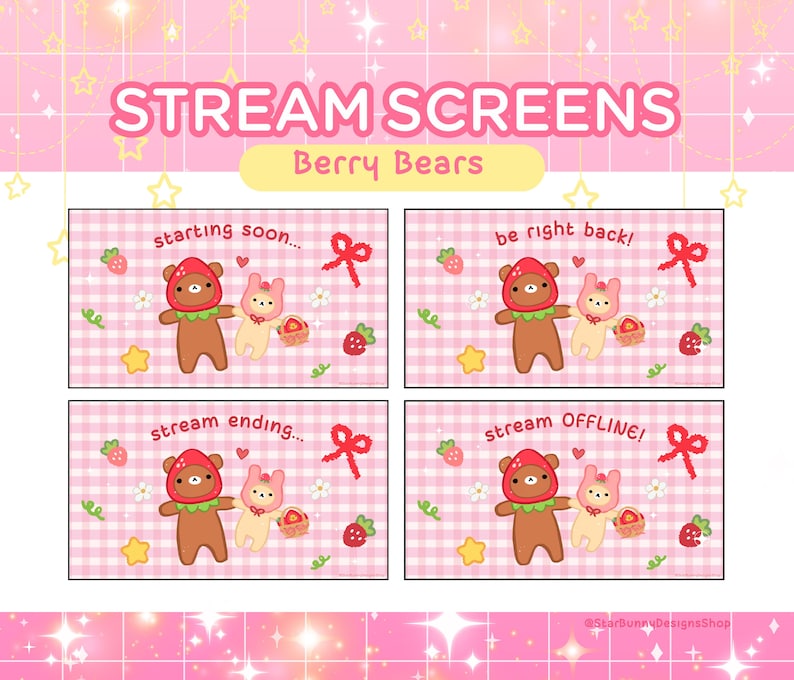 Strawberry Bears Twitch Animated Stream Screens, Kawaii Strawberry ...