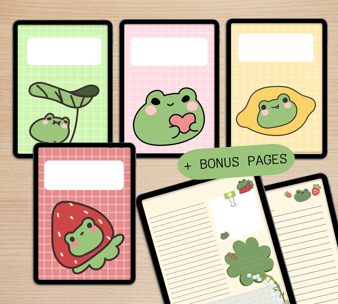 4 Kawaii Frog Planner Covers + 2 Bonus Notebook Pages, Kawaii Goodnotes ...