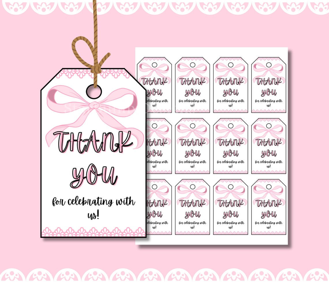 Pink Bow Thank You Tag Template, Coquette Thank You Tags Template ...
