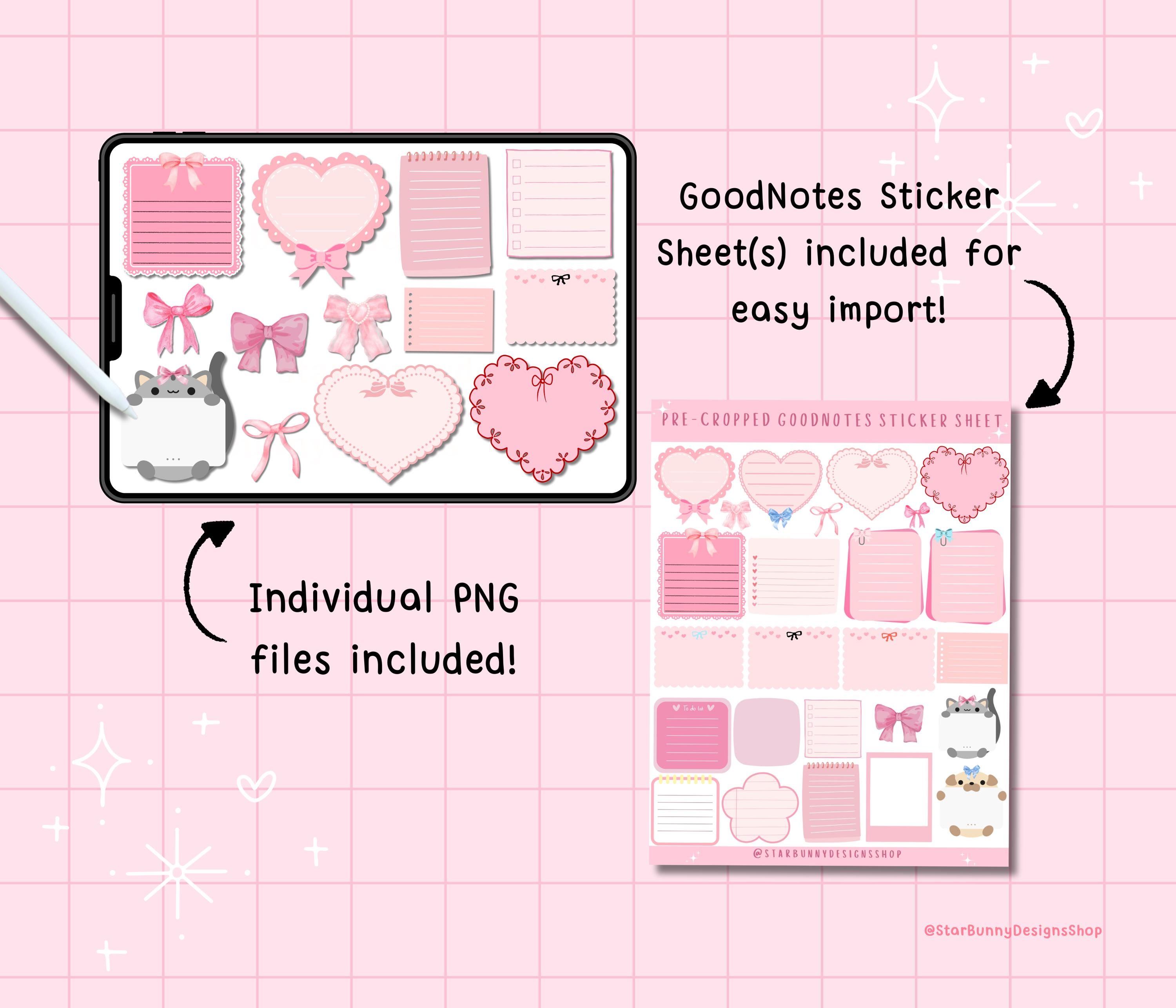 25 Pink Coquette Notepad Goodnotes Stickers, Pink Girly Goodnotes ...