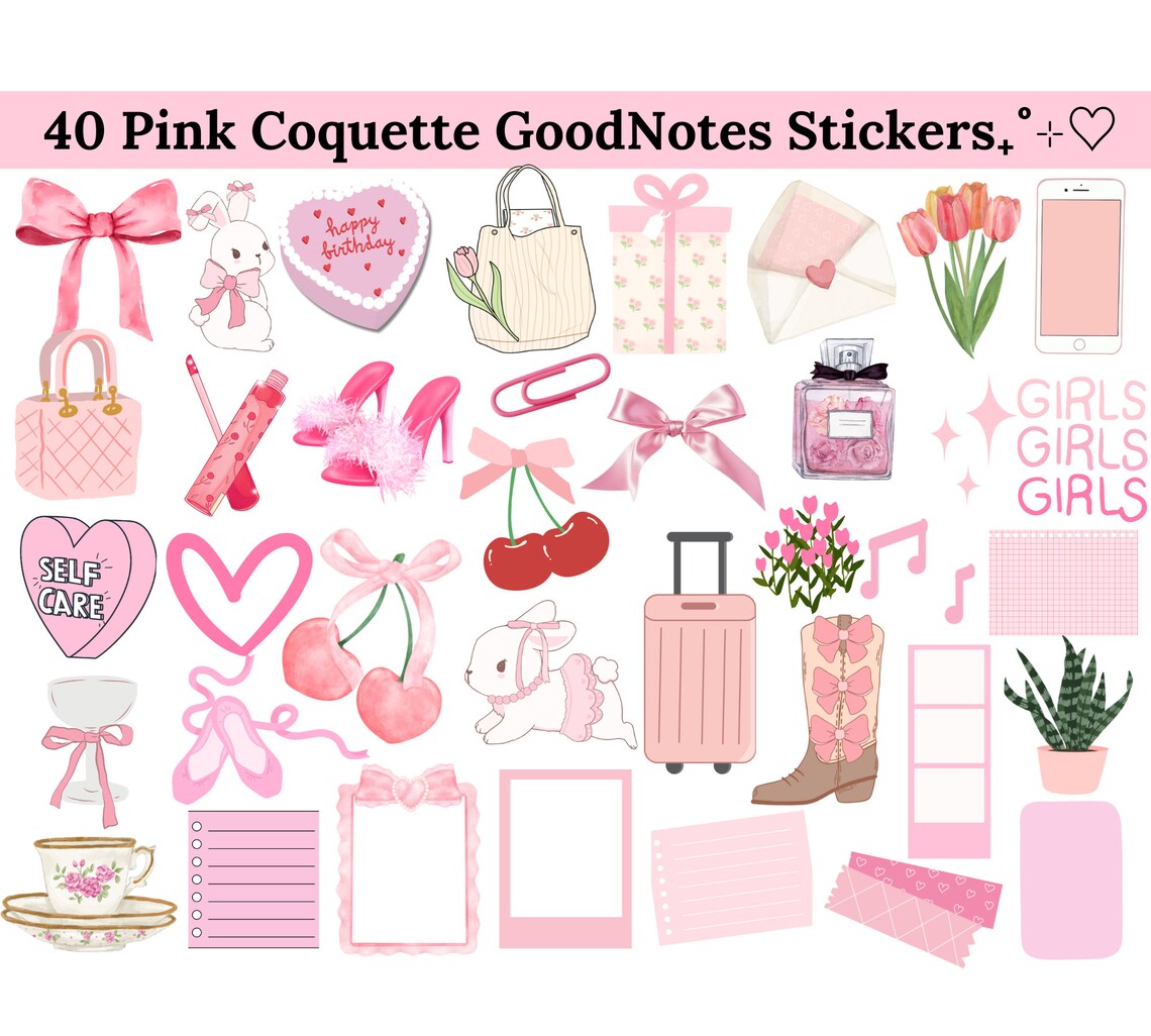 40 Pink Coquette Goodnotes Stickers, Goodnotes Pre Cropped Sticker ...
