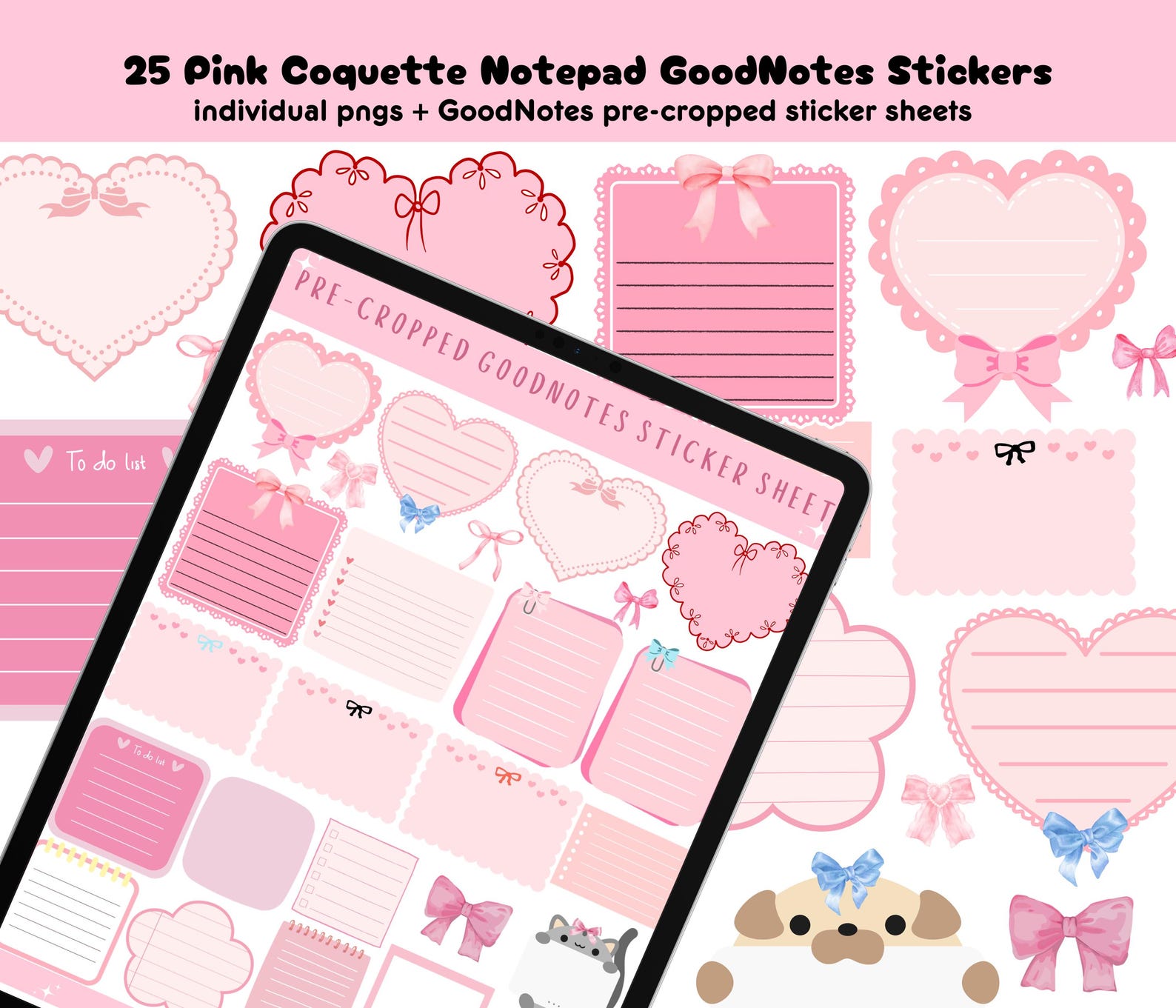 25 Pink Coquette Notepad Goodnotes Stickers, Pink Girly Goodnotes ...