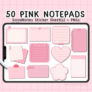 50 Pink Notepad Digital Stickers, Goodnotes Note Pad Stickers, Digital ...