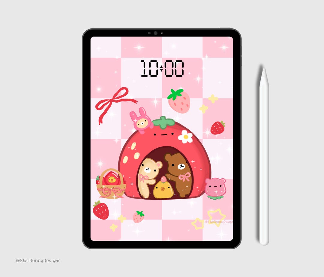 Strawberry House Tablet Wallpaper, Kawaii iPad Wallpapers, Cute Bear ...