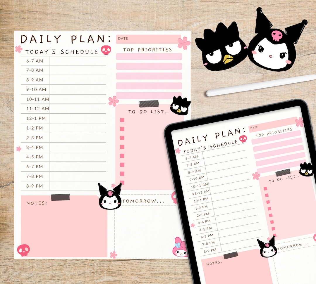 Kawaii Black Pink Sakura Anime Daily Planner to Do List, Anime ...