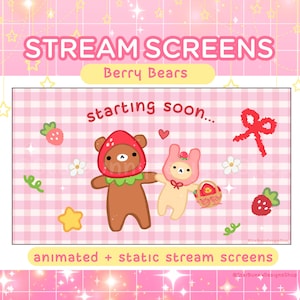 Strawberry Bears Twitch Animated Stream Screens, Kawaii Strawberry ...