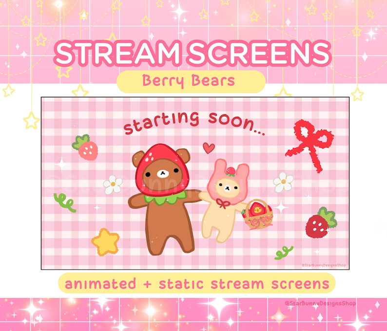 Strawberry Bears Twitch Animated Stream Screens, Kawaii Strawberry ...