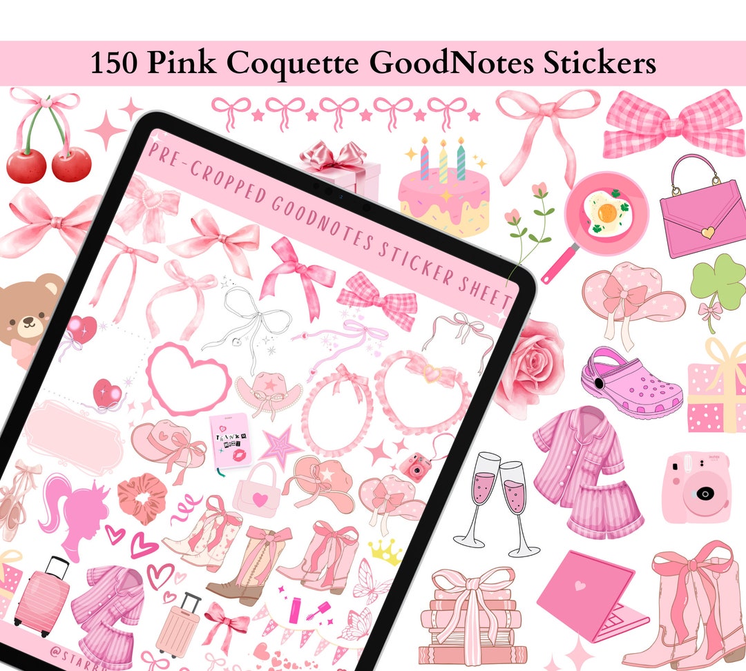 150 Pink Coquette Goodnotes Stickers and Pre Cropped Stickersheet ...