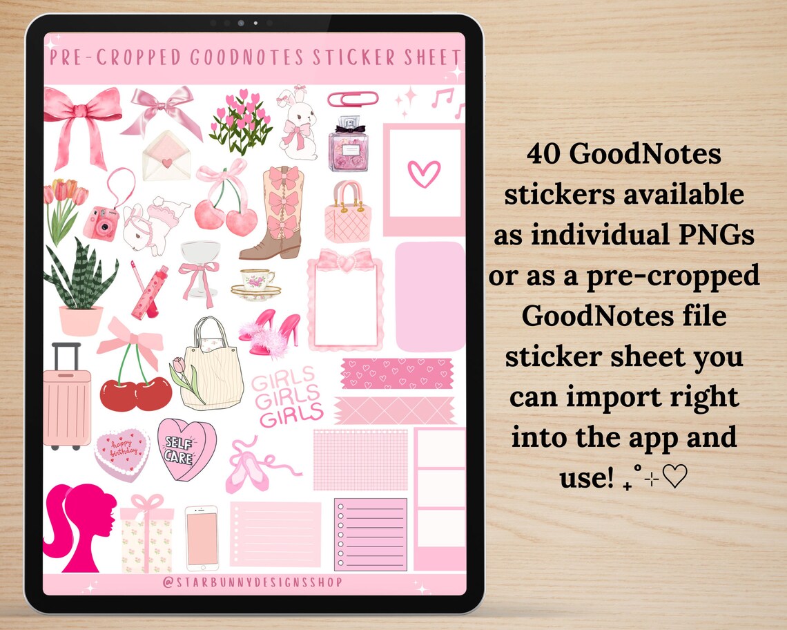 40 Pink Coquette Goodnotes Stickers, Goodnotes Pre Cropped Sticker ...