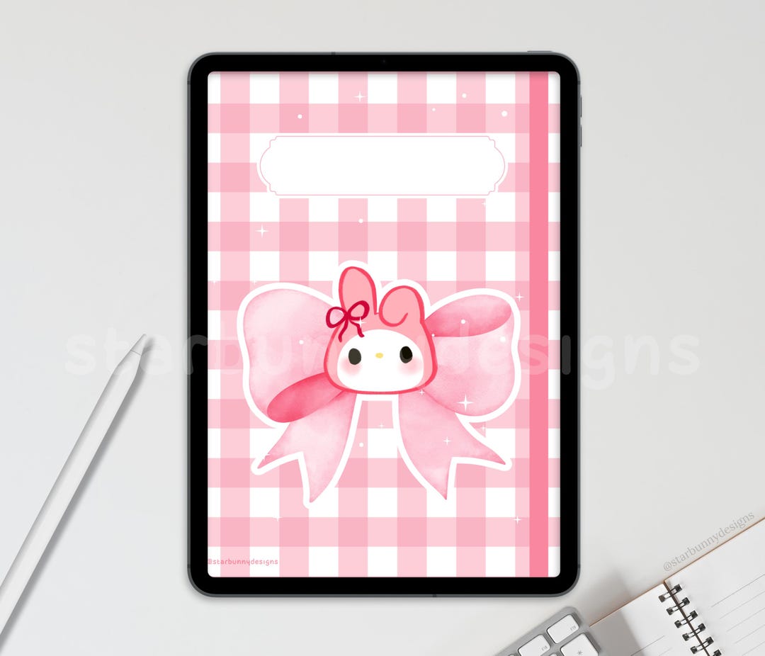Pink Bunny Bow Notebook Cover, Kawaii Goodnotes Covers, Cute Coquette ...