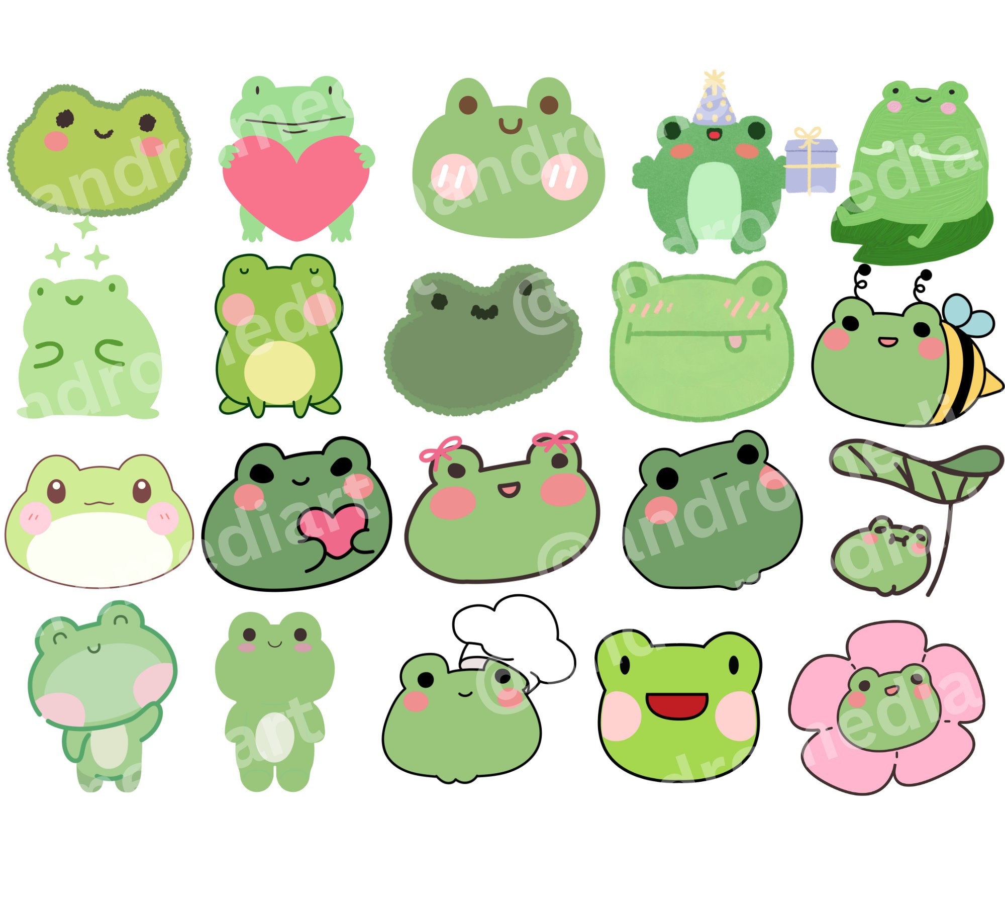 40 Kawaii Frog Clip Art Graphics Set Bundle, Cute Frog High Resolution ...