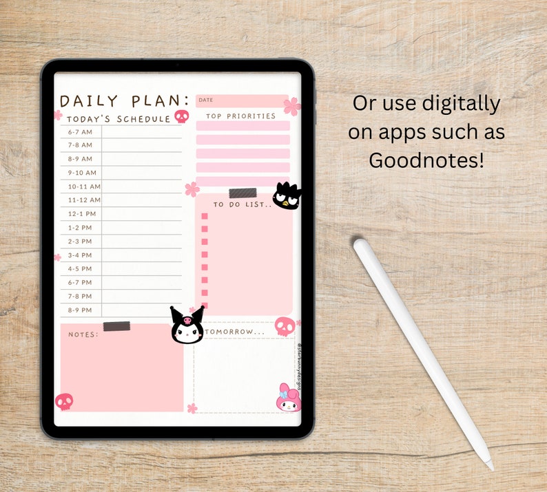 Kawaii Black Pink Sakura Anime Daily Planner to Do List, Anime ...