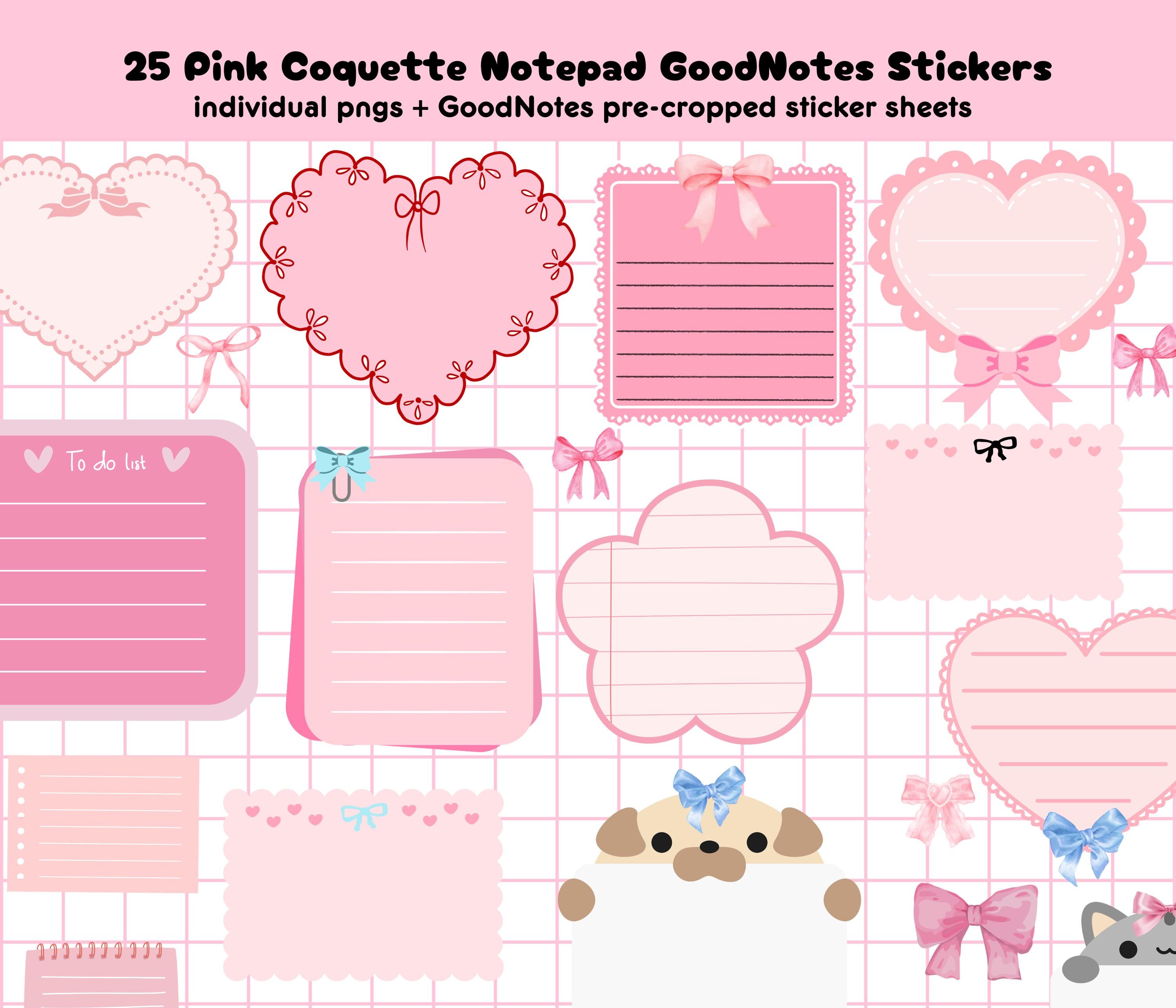 25 Pink Coquette Notepad Goodnotes Stickers, Pink Girly Goodnotes ...