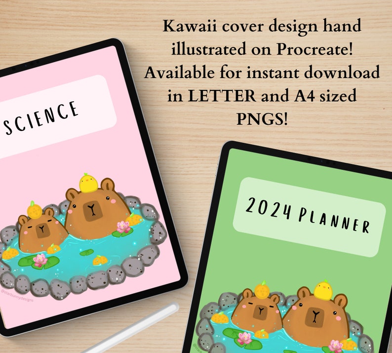 Green Kawaii Capybara Notebook Cover Goodnotes, Digital Kawaii ...