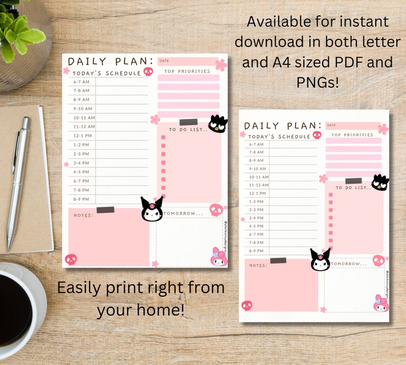 Kawaii Black Pink Sakura Anime Daily Planner to Do List, Anime ...
