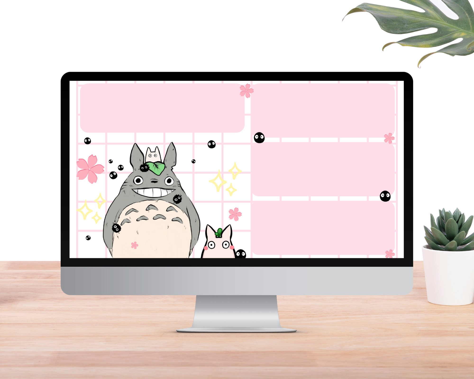 Kawaii Forest Spirit Anime Desktop Organizer Wallpaper Compatible With ...