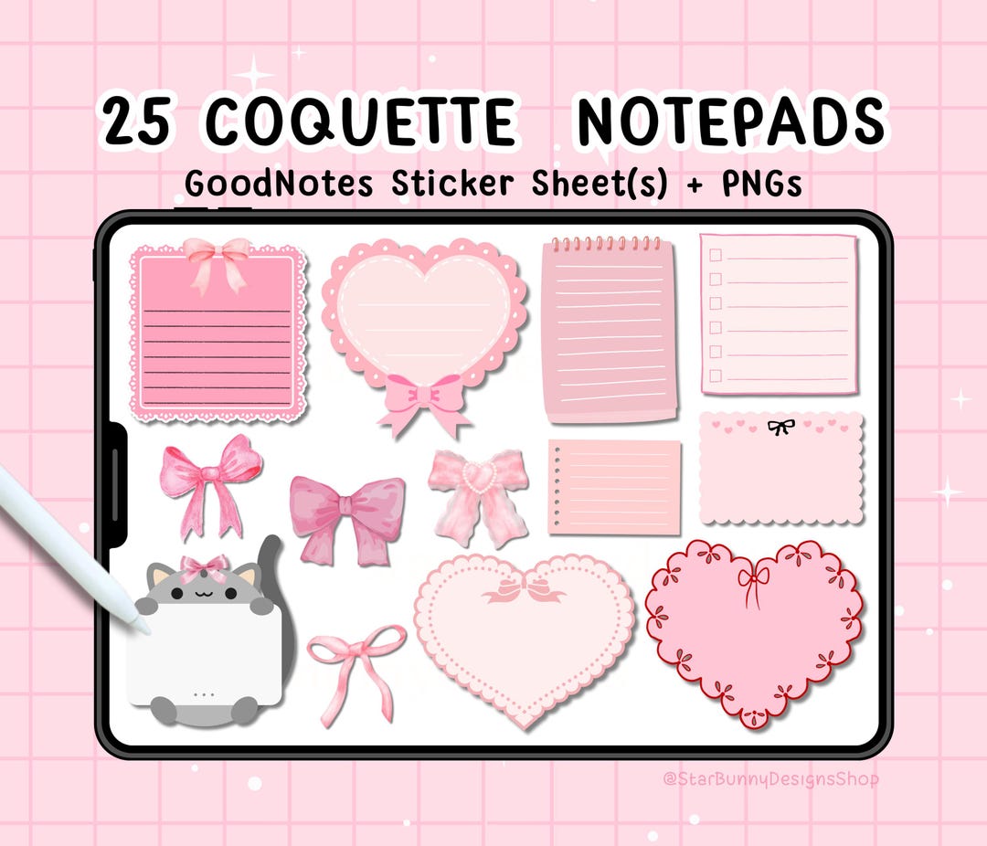 25 Pink Coquette Notepad Goodnotes Stickers, Pink Girly Goodnotes ...