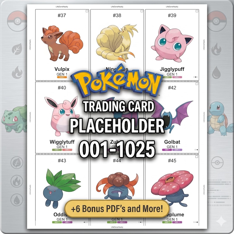 Pokedex Binder Placeholders - Etsy