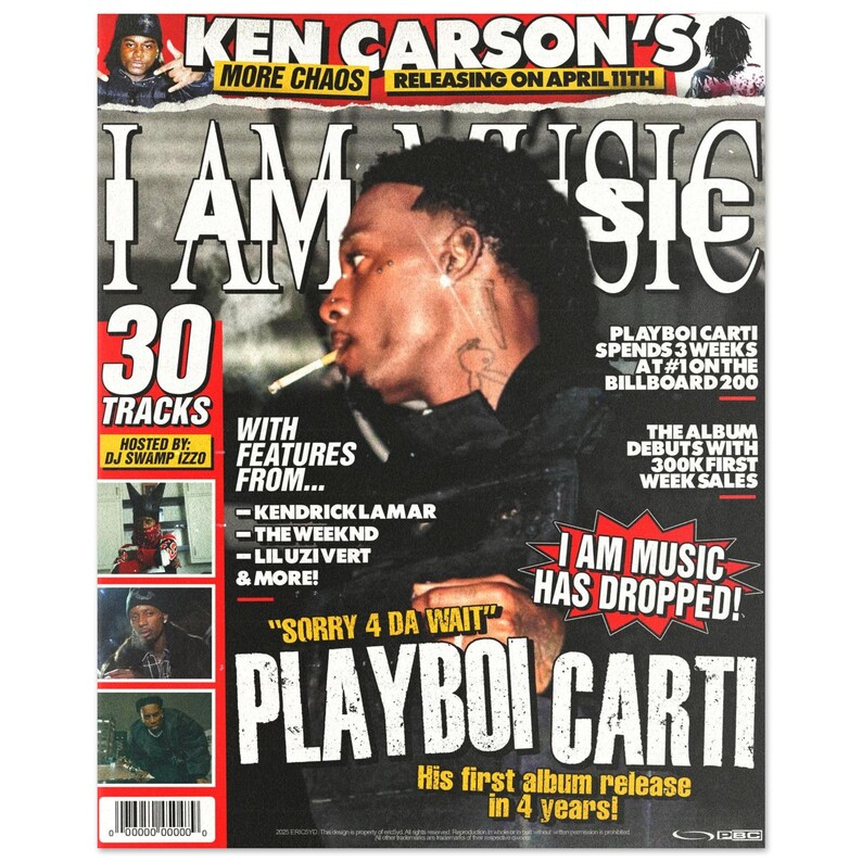 Playboi Carti Magazine Poster, 8x10 Inches Art Print, I Am Music, Whole ...