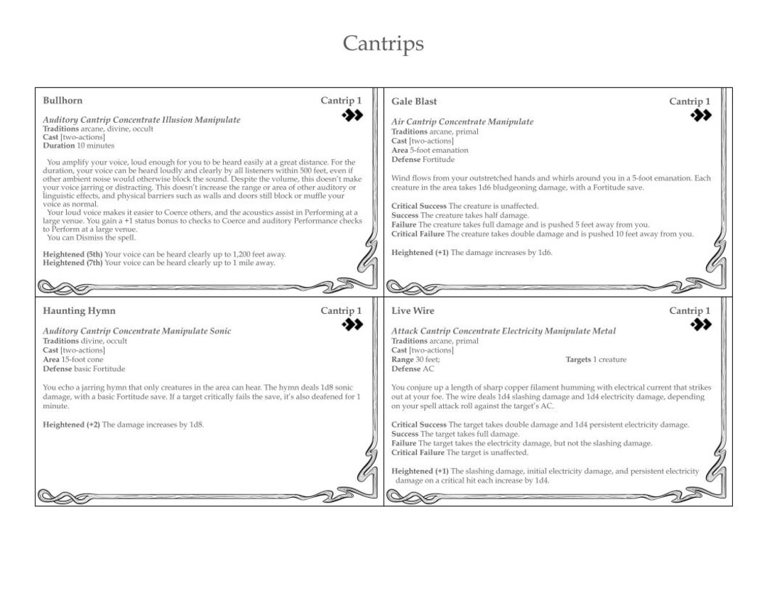 Pathfinder 2e Player Core 2 Spell Cards (remaster) - Large and Small - Etsy