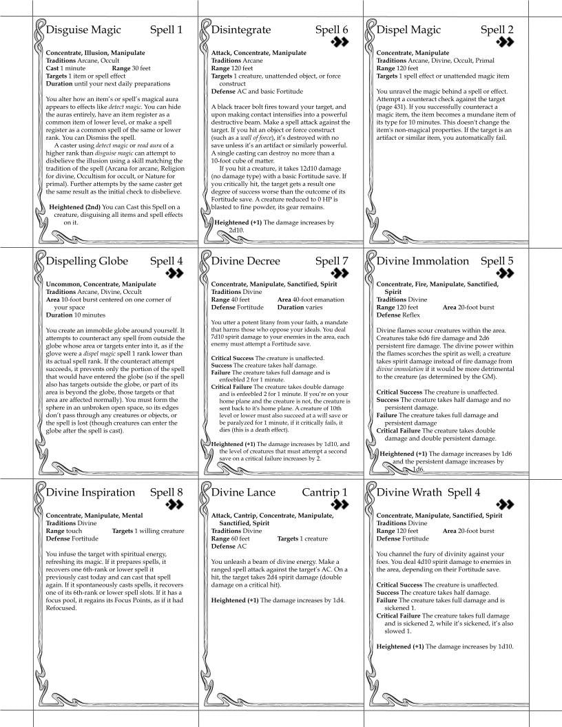 Pathfinder 2e Player Core Spell Cards (remaster) - Etsy